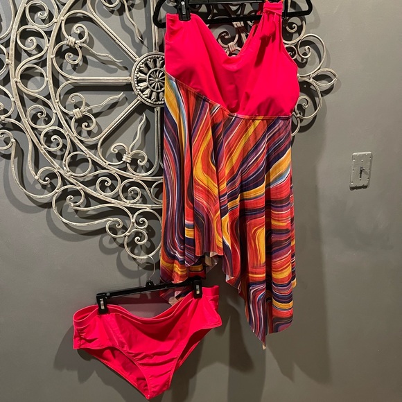 Swim | Womens Plus Tankini One Shoulder Sheer Bodice Tie Dye Sz 3x ...